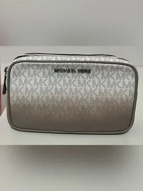 Michael Kors | Bags | Michael Kors Silver Mk Logo Metallic Crossbody ...